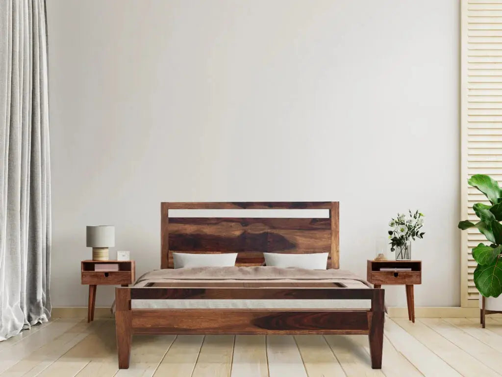 Alpha solid wood King size walnut finish bed – Ferrowoods